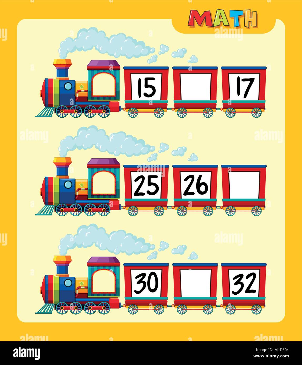 Counting numbers on train worksheet template illustration Stock Vector ...