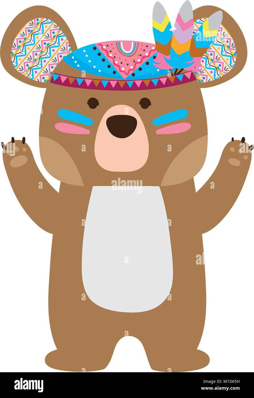 colorful cute bear animal with feathers design vector illustration ...