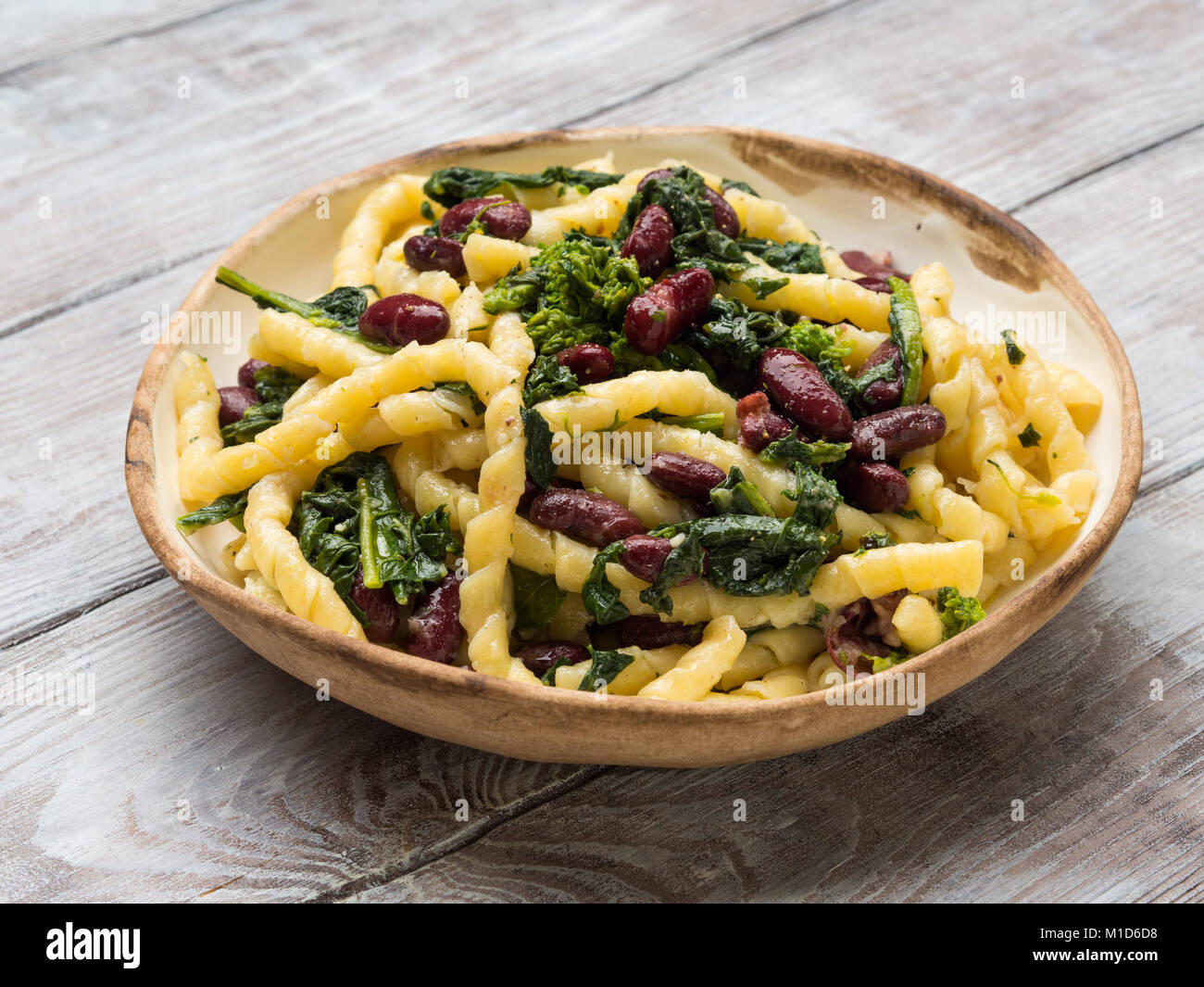 Italian artisanal fresh pasta with kidney beans and broccoli Stock ...