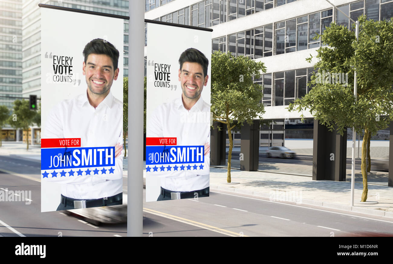 lamp post political propaganda banner 3d rendering Stock Photo - Alamy