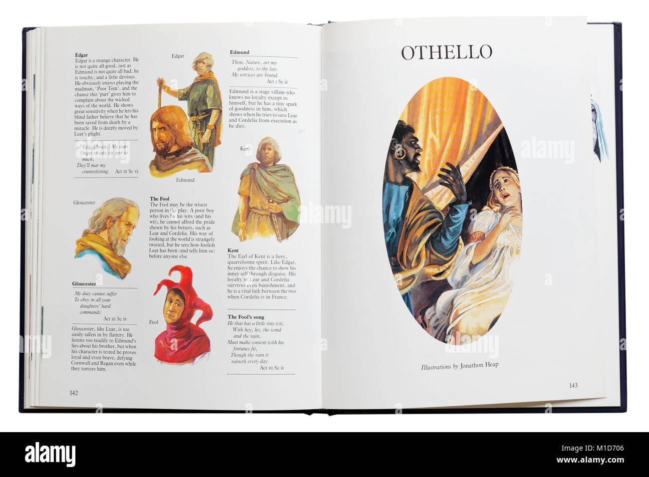 An illustrated book of Shakespeare's plays open at the characters from ...
