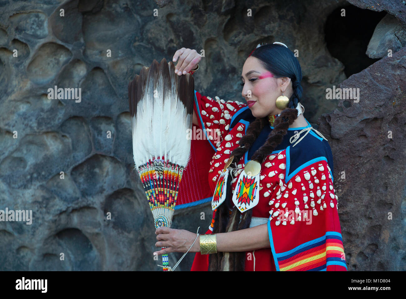 Willow Abrahamson poses along a basalt cliff at Twin Falls State Park ...