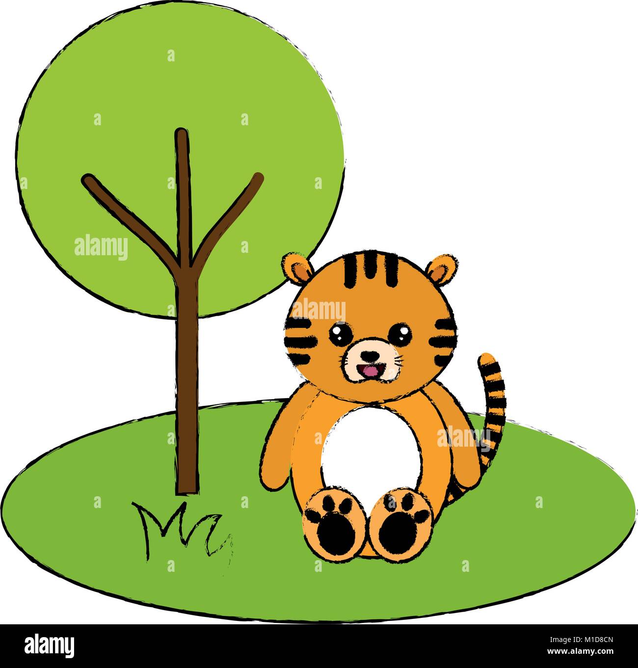 cute and tender tiger in the jungle character vector illustration ...