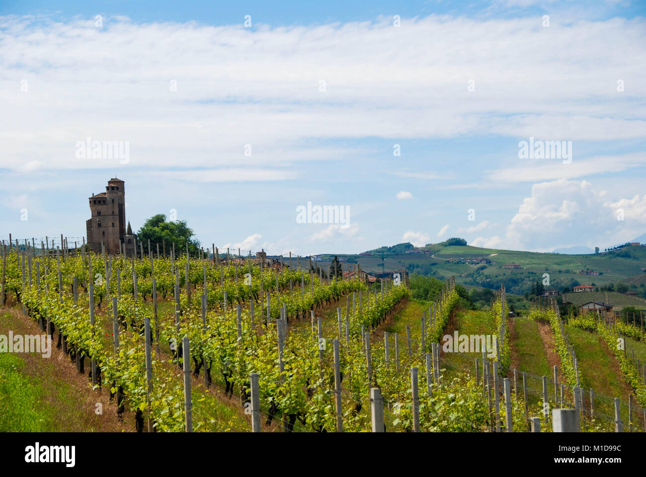 View of Langhe hills with Castle, Piedmont - Italy Stock Photo - Alamy