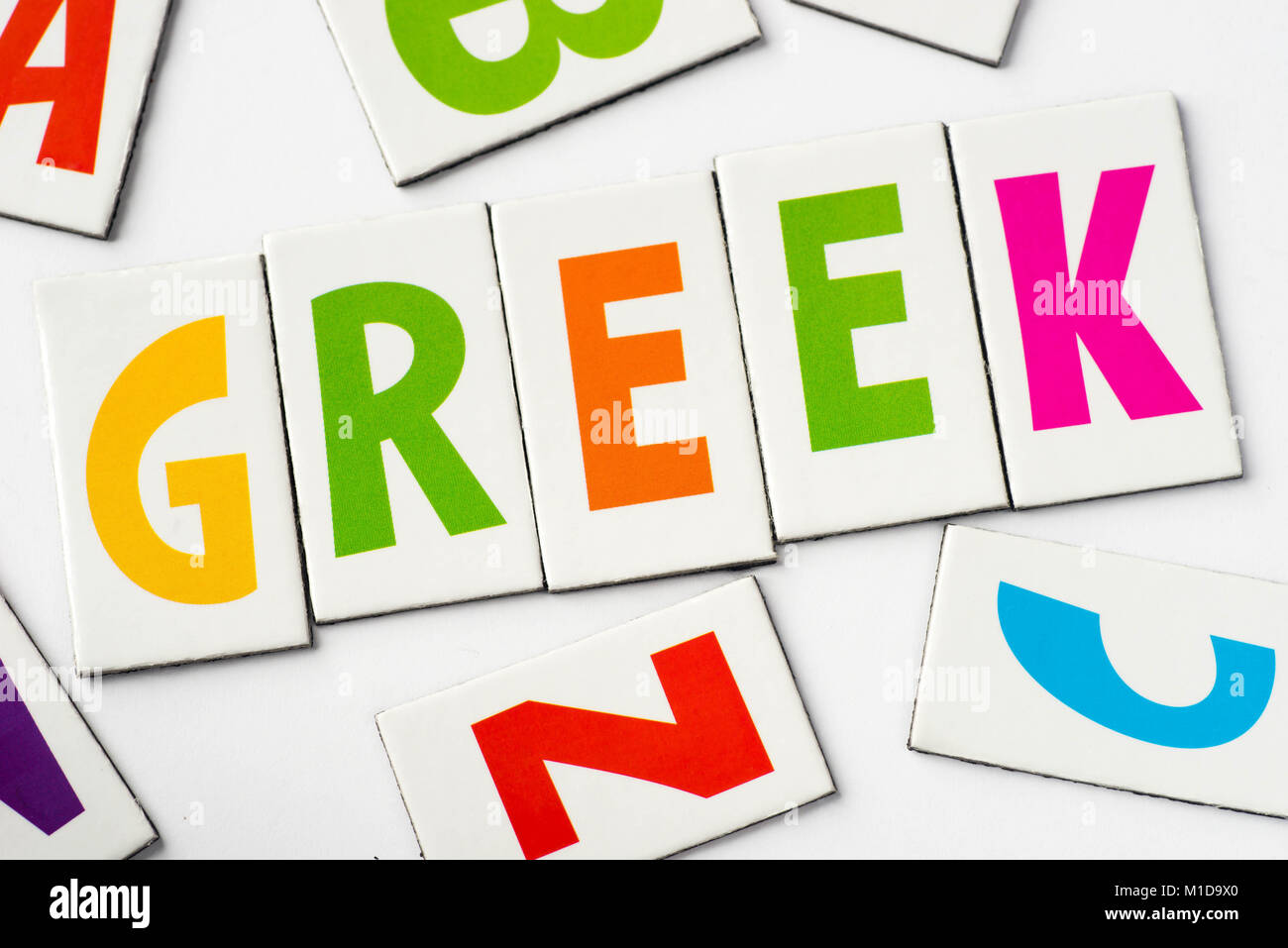 word Greek made of colorful letters on white background Stock Photo - Alamy