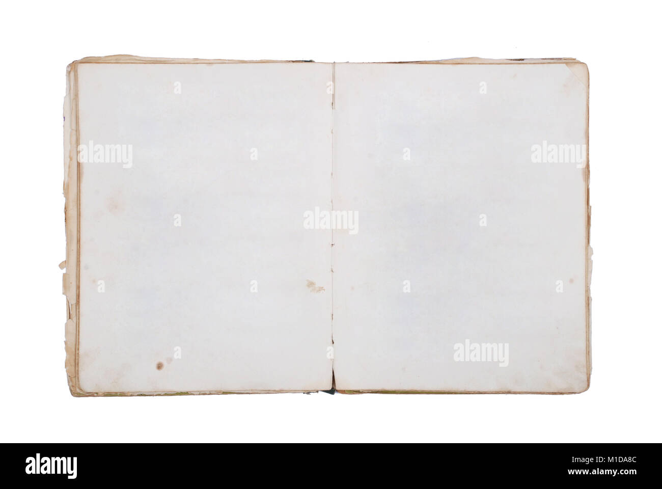 Very old book with Two Blank pages for your copy. Isolated on white ...