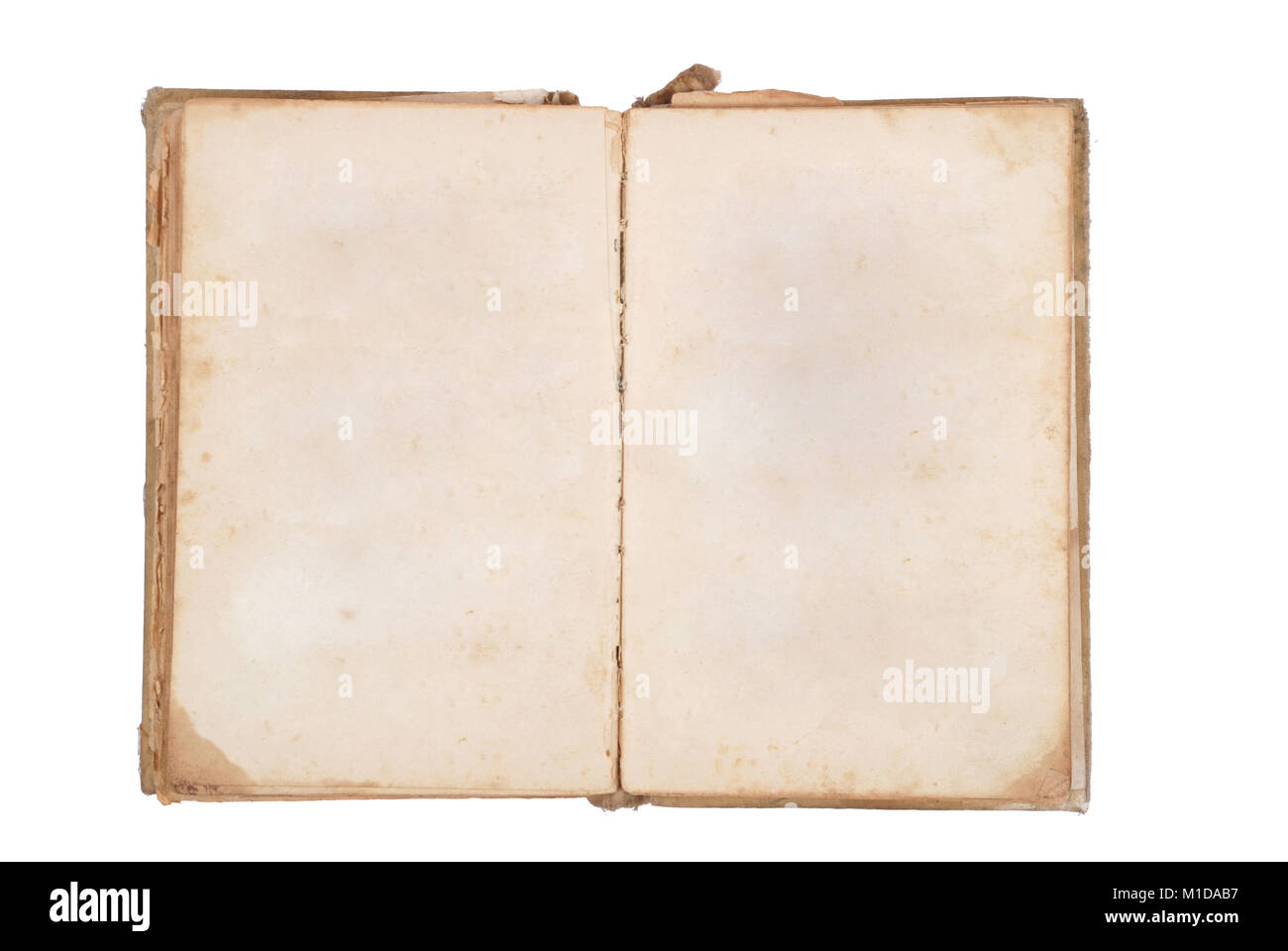 Very old book with Two Blank pages for your copy. Isolated on white ...