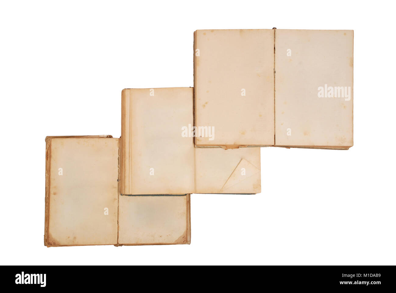 Three very old book with Two Blank pages for your copy. Isolated on ...