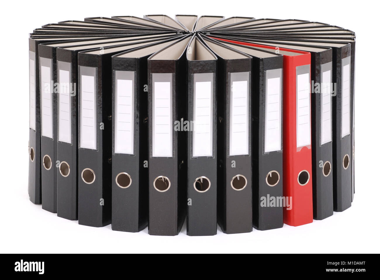 The big black folders located on a circle on a white background. A red ...