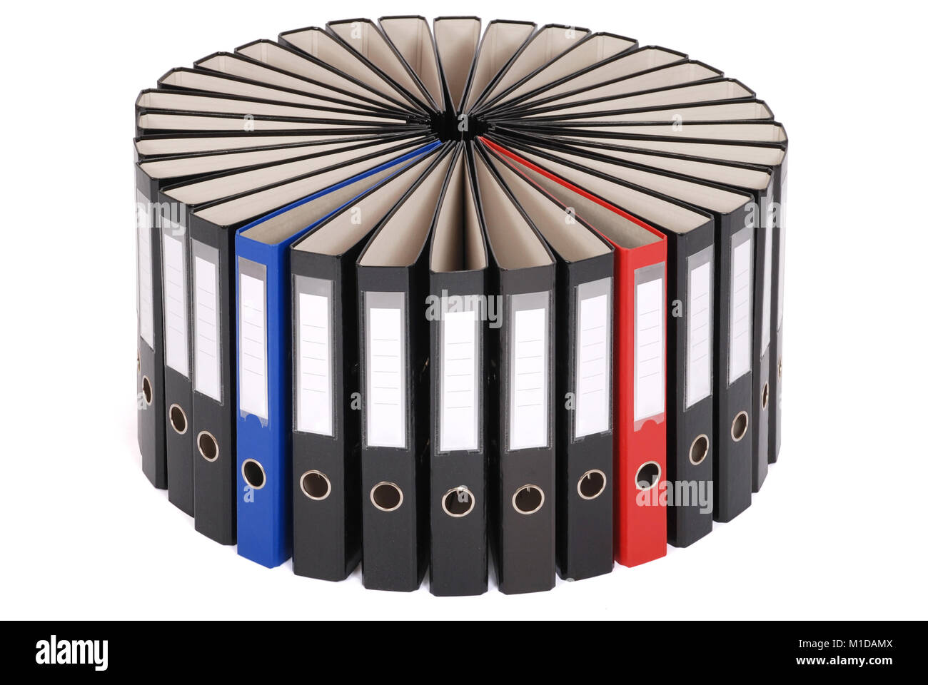 The big black folders located on a circle on a white background. A red ...