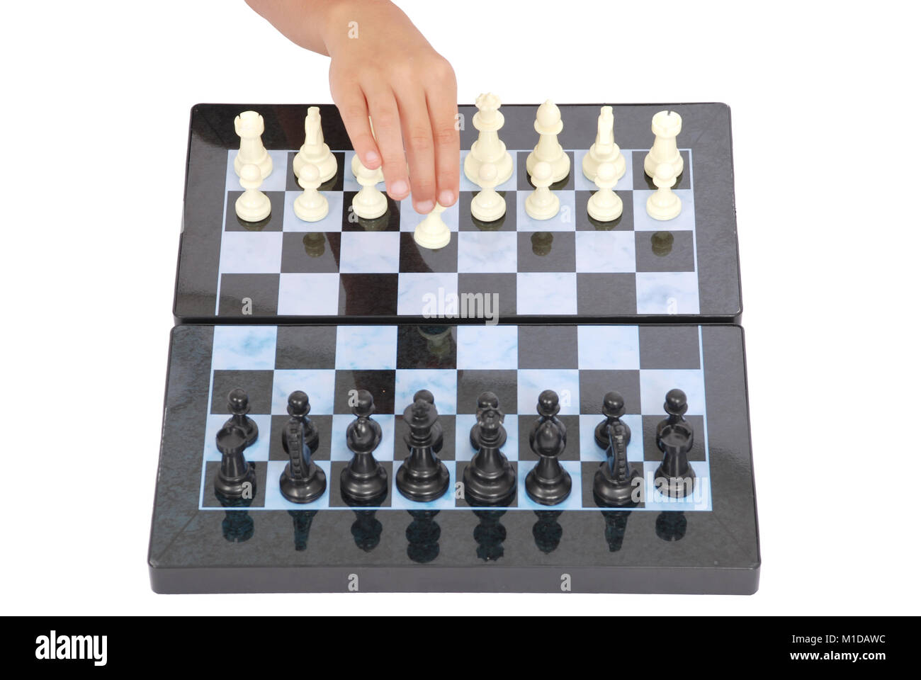 Ready to do battle. Chess board isolated on white Stock Photo - Alamy