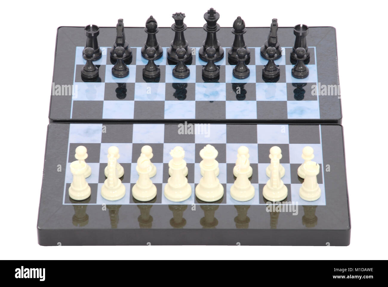 Ready to do battle. Chess board isolated on white Stock Photo - Alamy