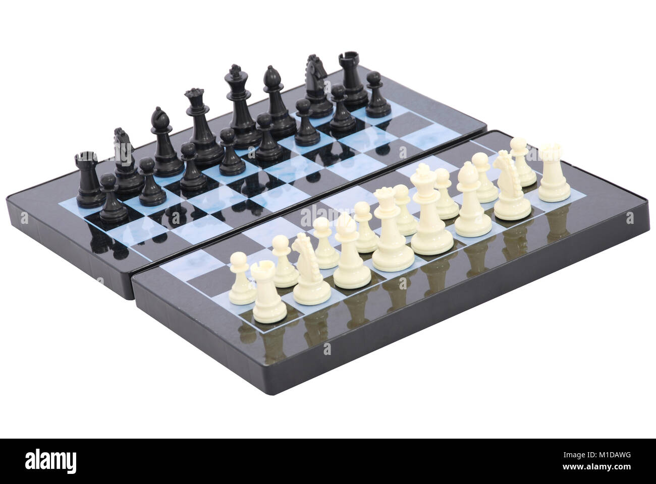 Ready to do battle. Chess board isolated on white Stock Photo - Alamy