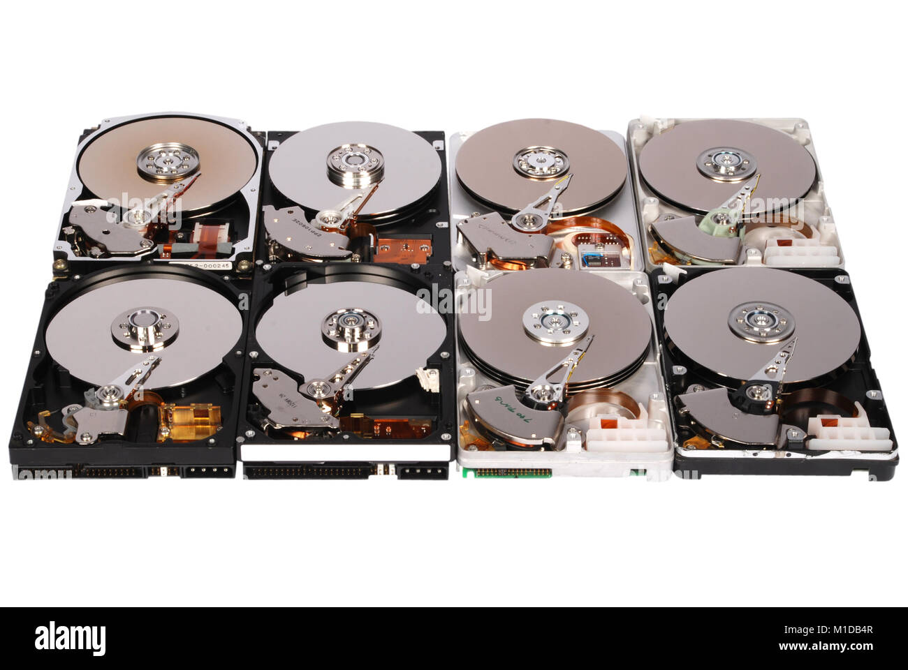 Many Open Hard drives isolated on white background Stock Photo - Alamy