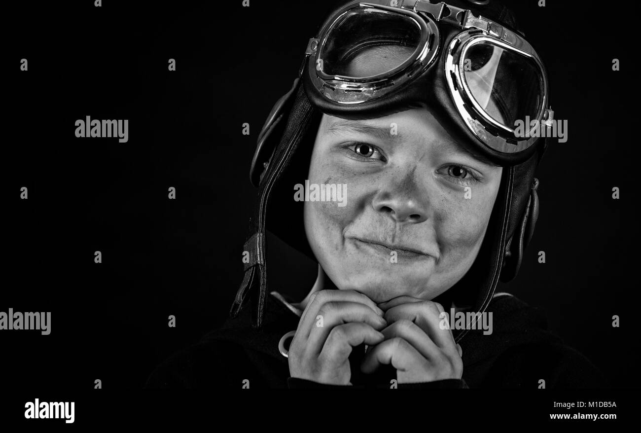 young aviator on black background Stock Photo - Alamy
