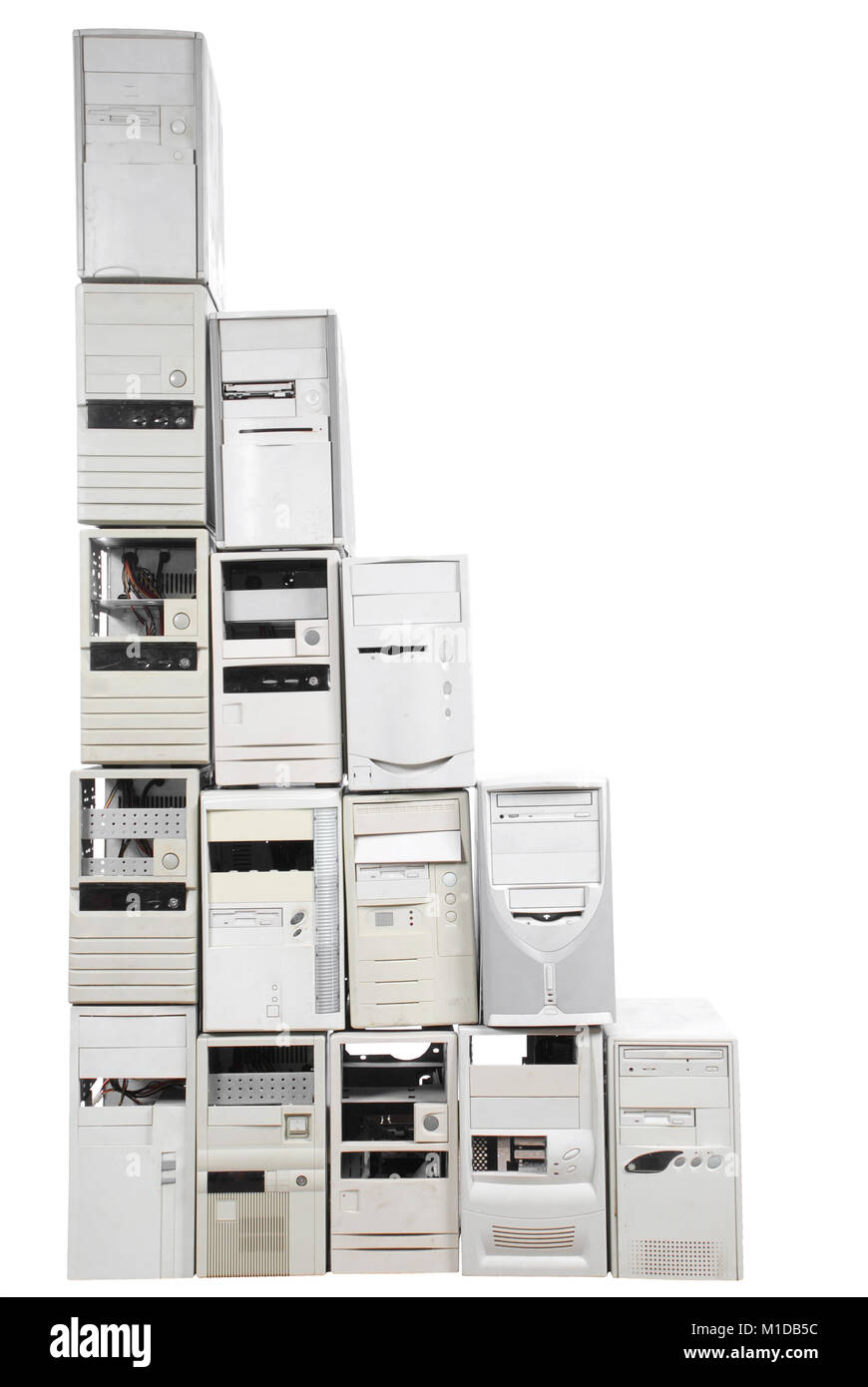 Steps from old computers on white background Stock Photo - Alamy