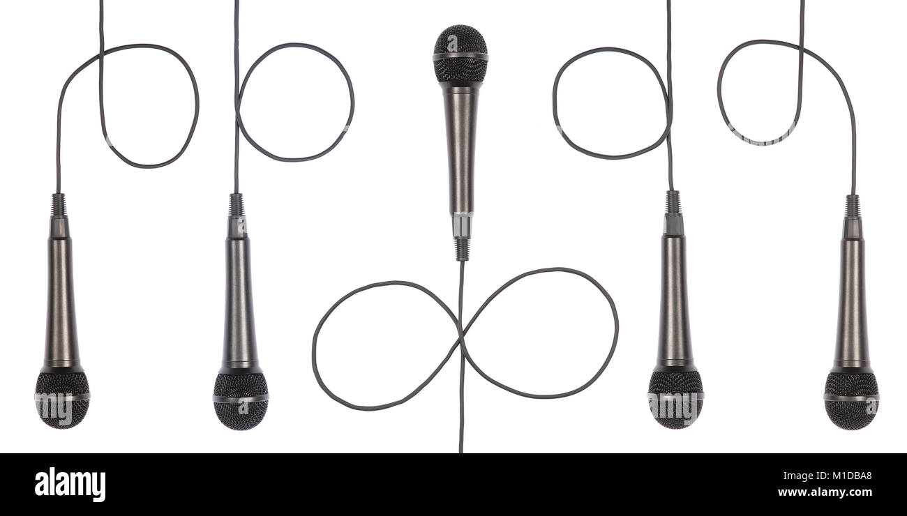 Five microphone isolated on white background Stock Photo - Alamy