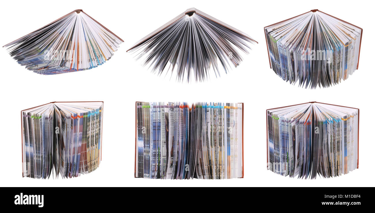 Six opened book isolated on white background Stock Photo - Alamy