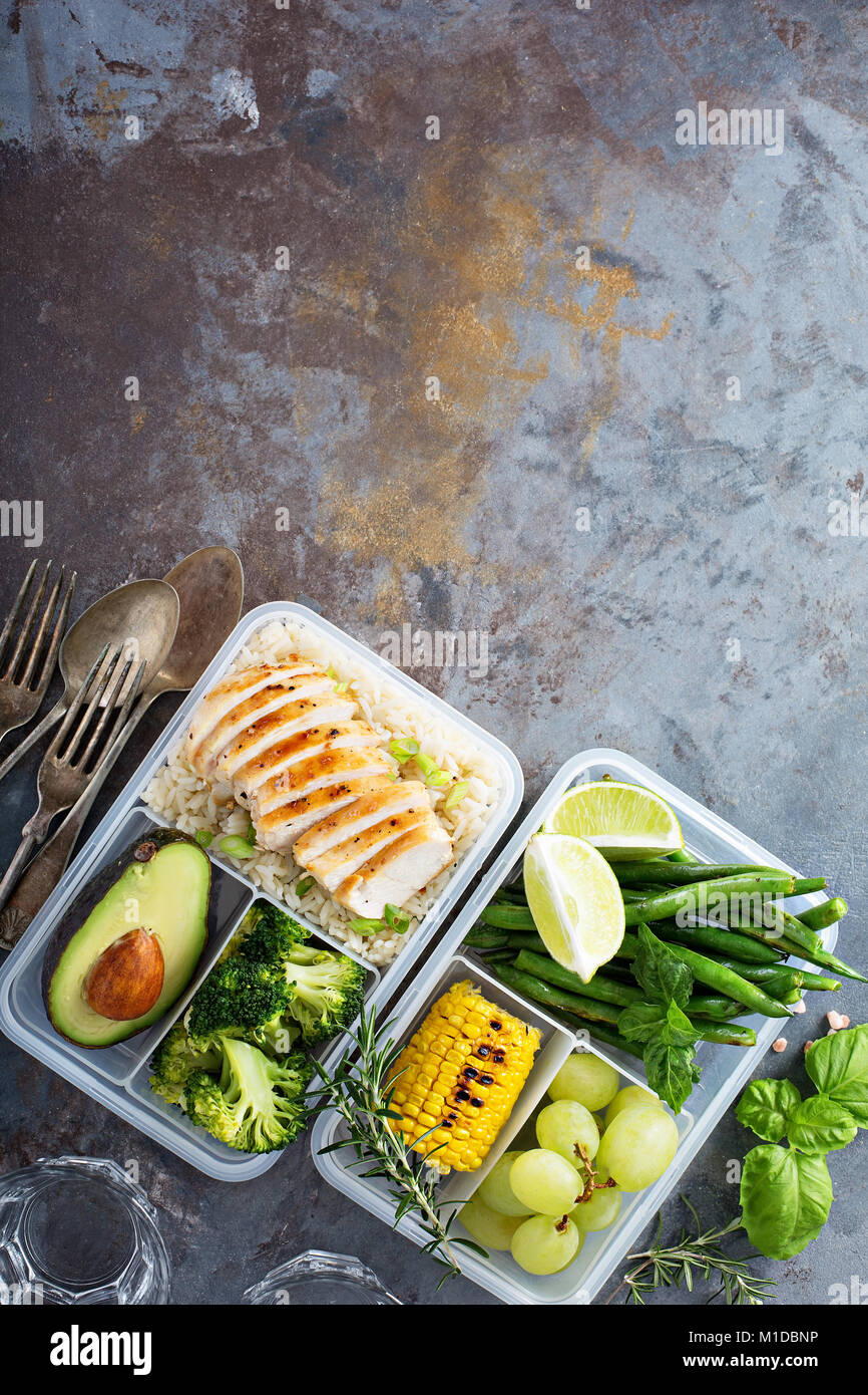 Healthy green meal prep containers with rice and vegetables Stock Photo ...