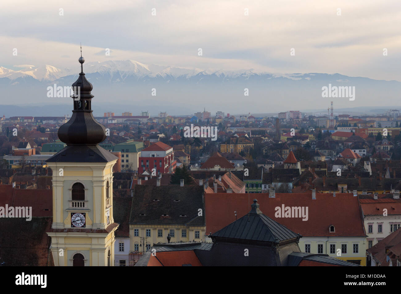 Town of Sibiu and the Carpathian Mountains in Romania Stock Photo - Alamy