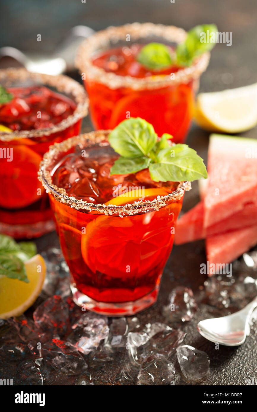 Citrus watermelon and basil margarita Stock Photo - Alamy