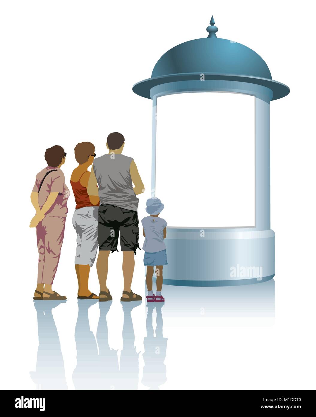People are standing in front of an advertising column and looking at ...