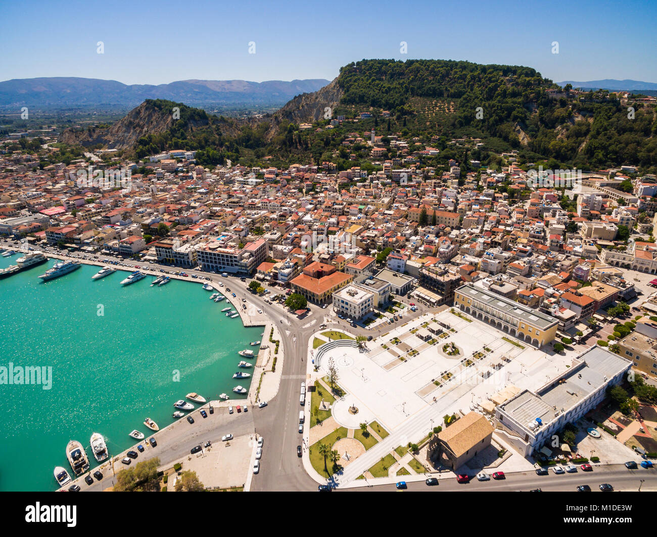 Aerial view of Zakynthos city in Zante island, in Greece Stock Photo ...