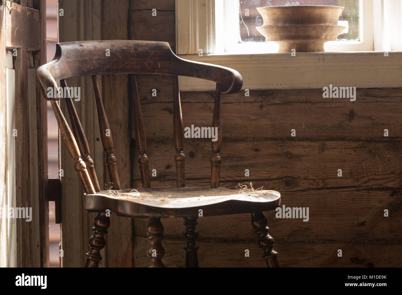 Oldfashioned design in architecture concept. Vintage wooden chair in ...
