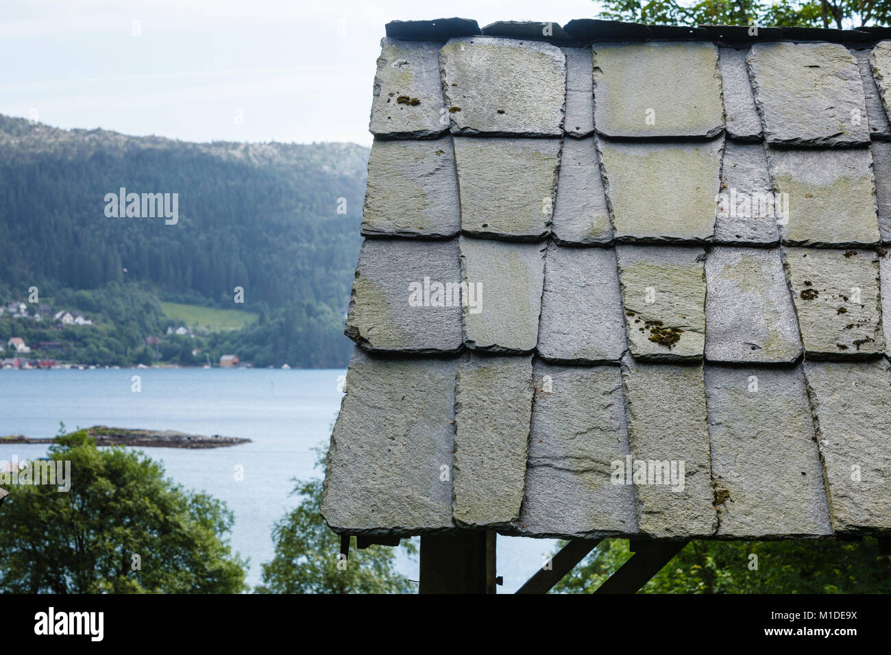 Norway architecture concept. Old, rustic roofing, roof made of flat ...