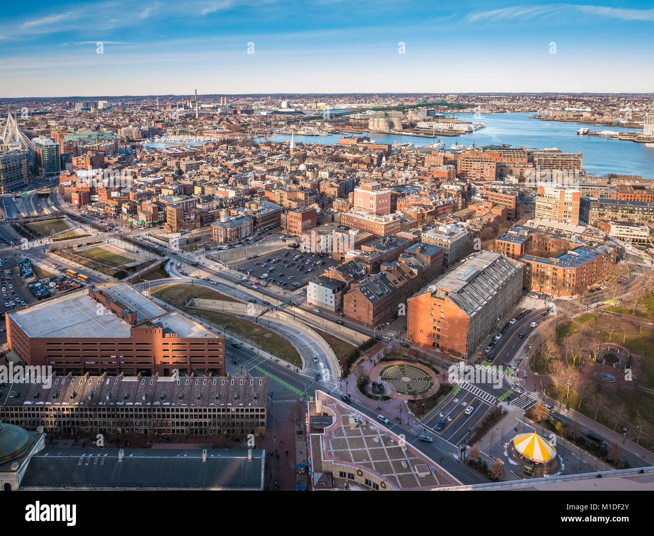 Aerial view of Boston in Massachusetts, USA at sunset Stock Photo - Alamy