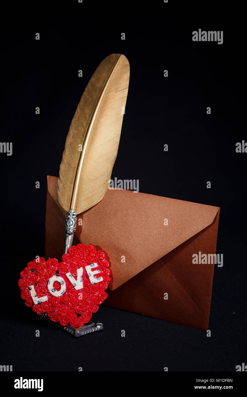 Love letter envelope,black background Stock Photo - Alamy