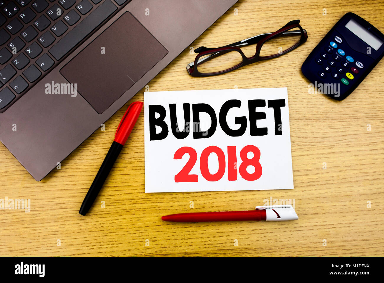 Handwritten text caption showing Budget 2018. Business concept writing ...