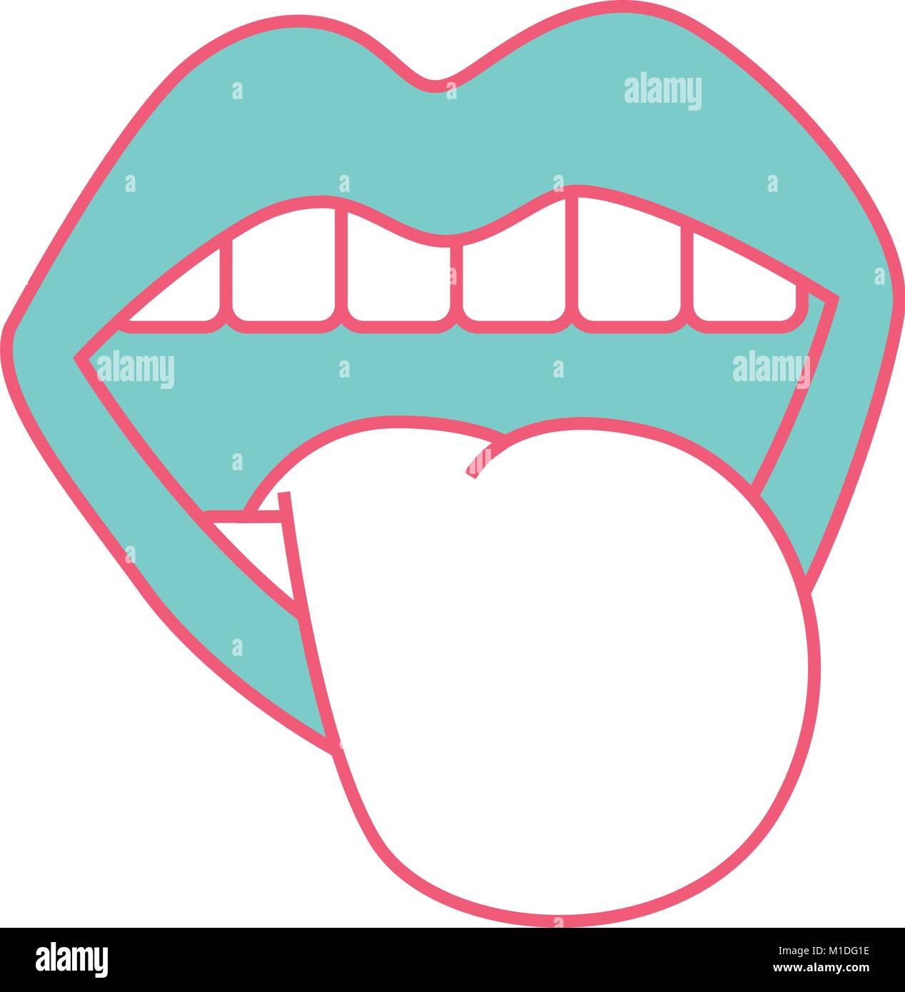 mouth tongue out vintage emblem vector illustration green and red line ...