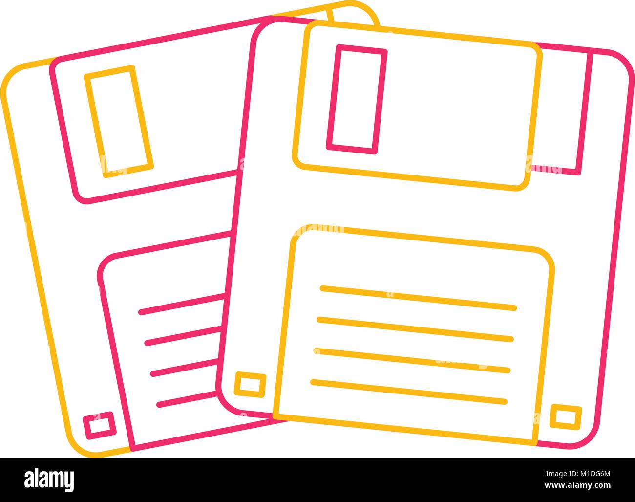 two floppy memory vintage backup vector illustration color line image ...