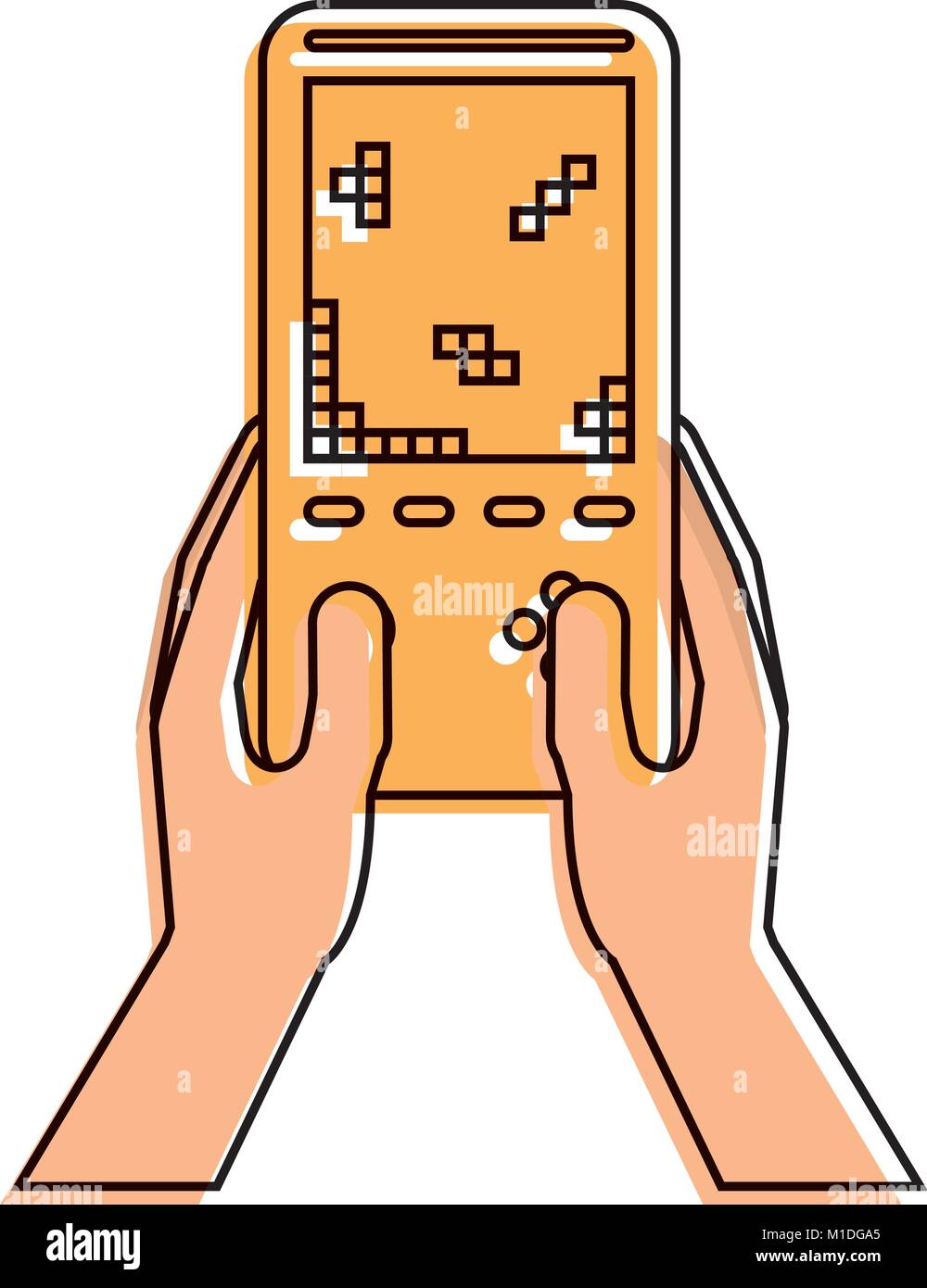 hand holding video game device retro vector illustration Stock Vector ...