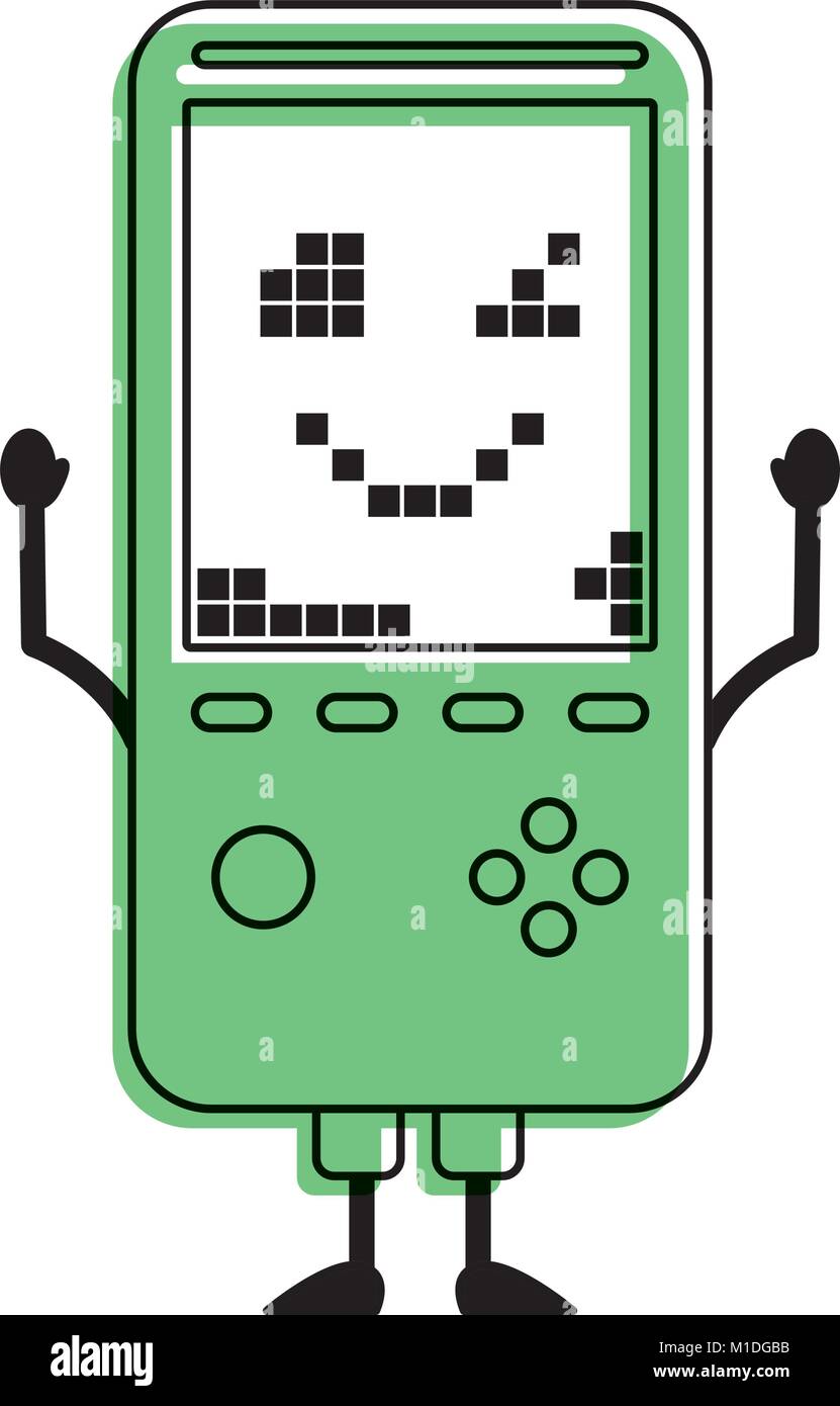 portable video game console kawaii character vector illustration green ...