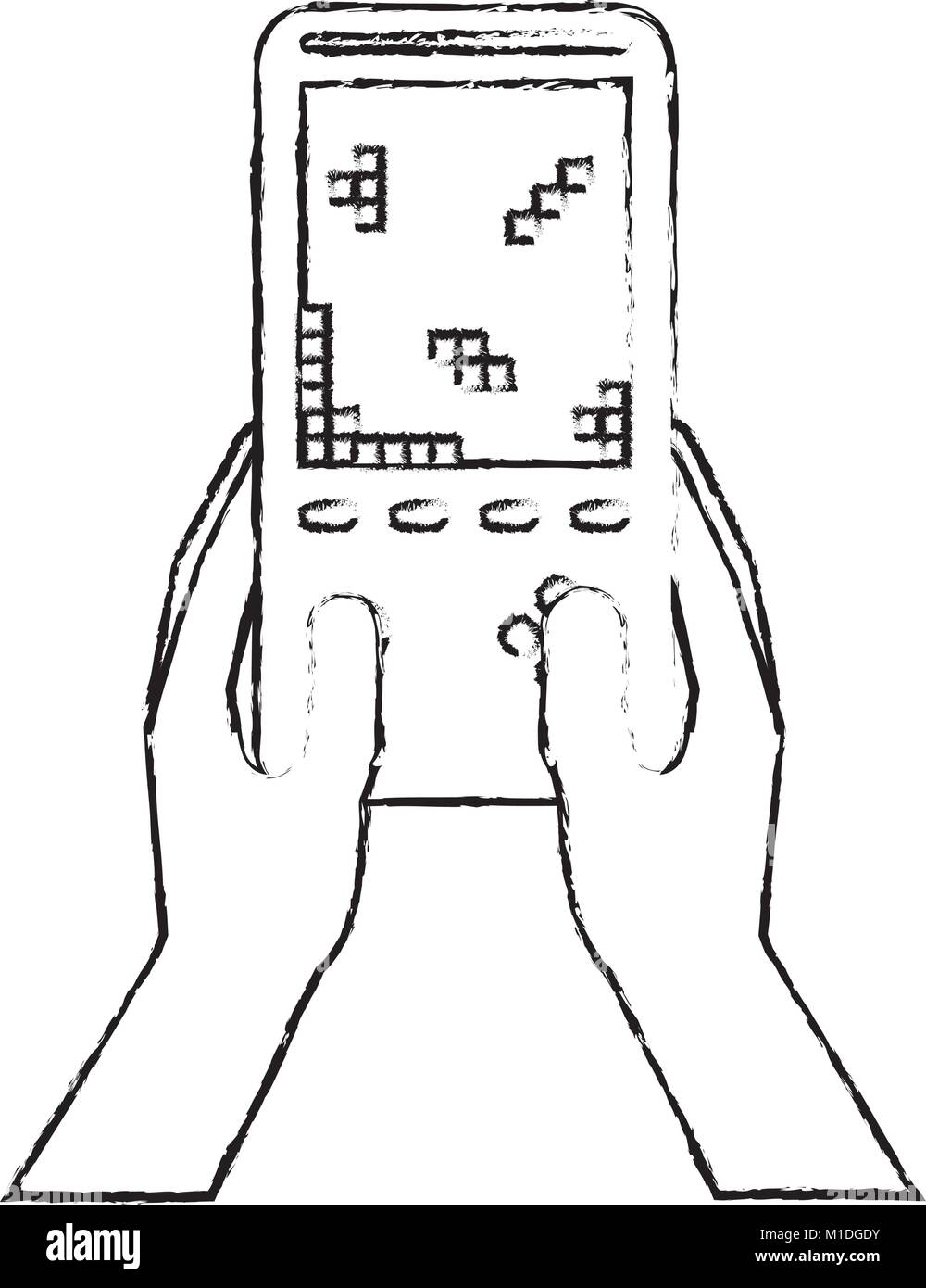 hand holding video game device retro vector illustration Stock Vector ...