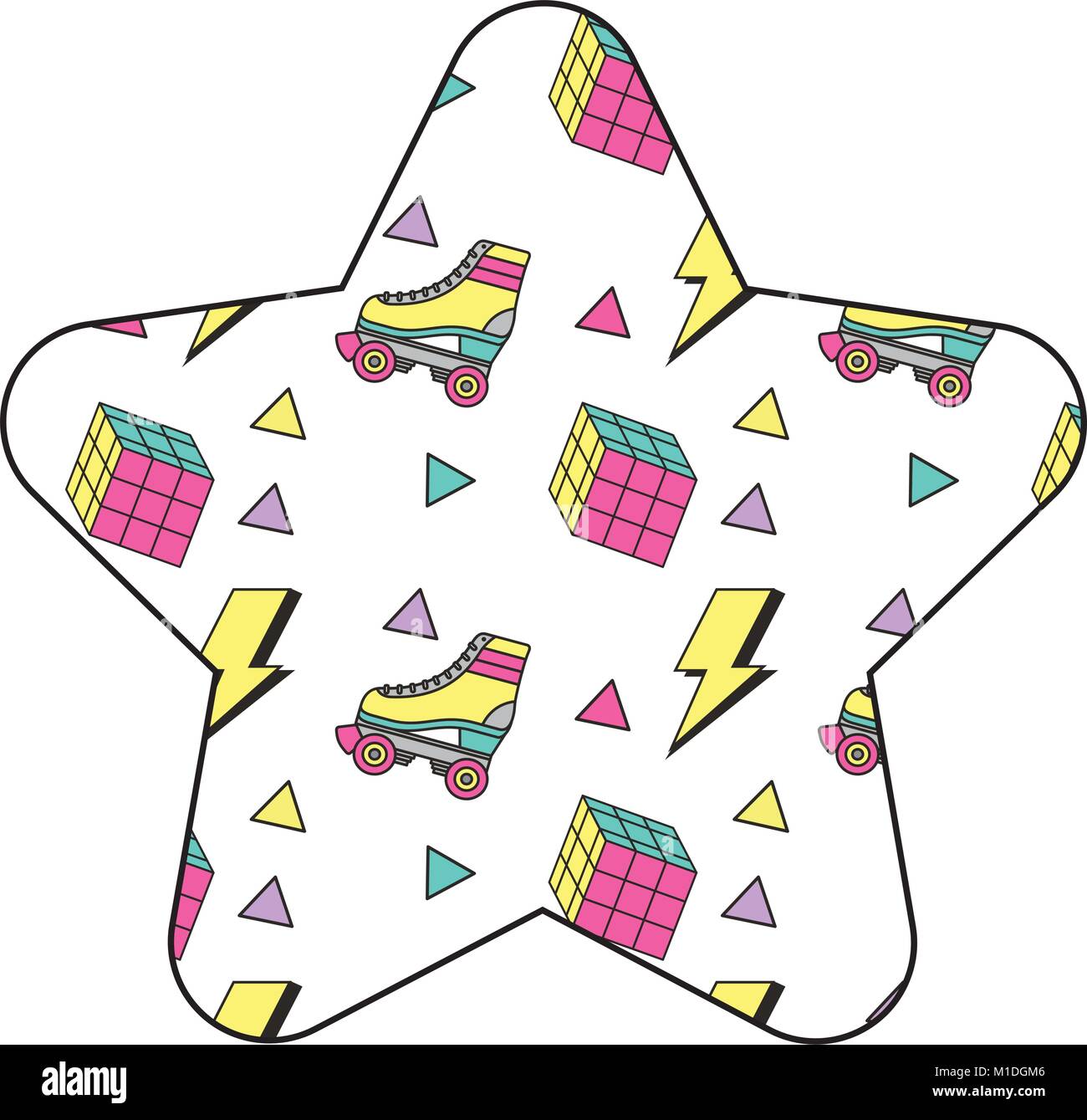 pattern shape star with roller skate and rubik cube memphis vector ...