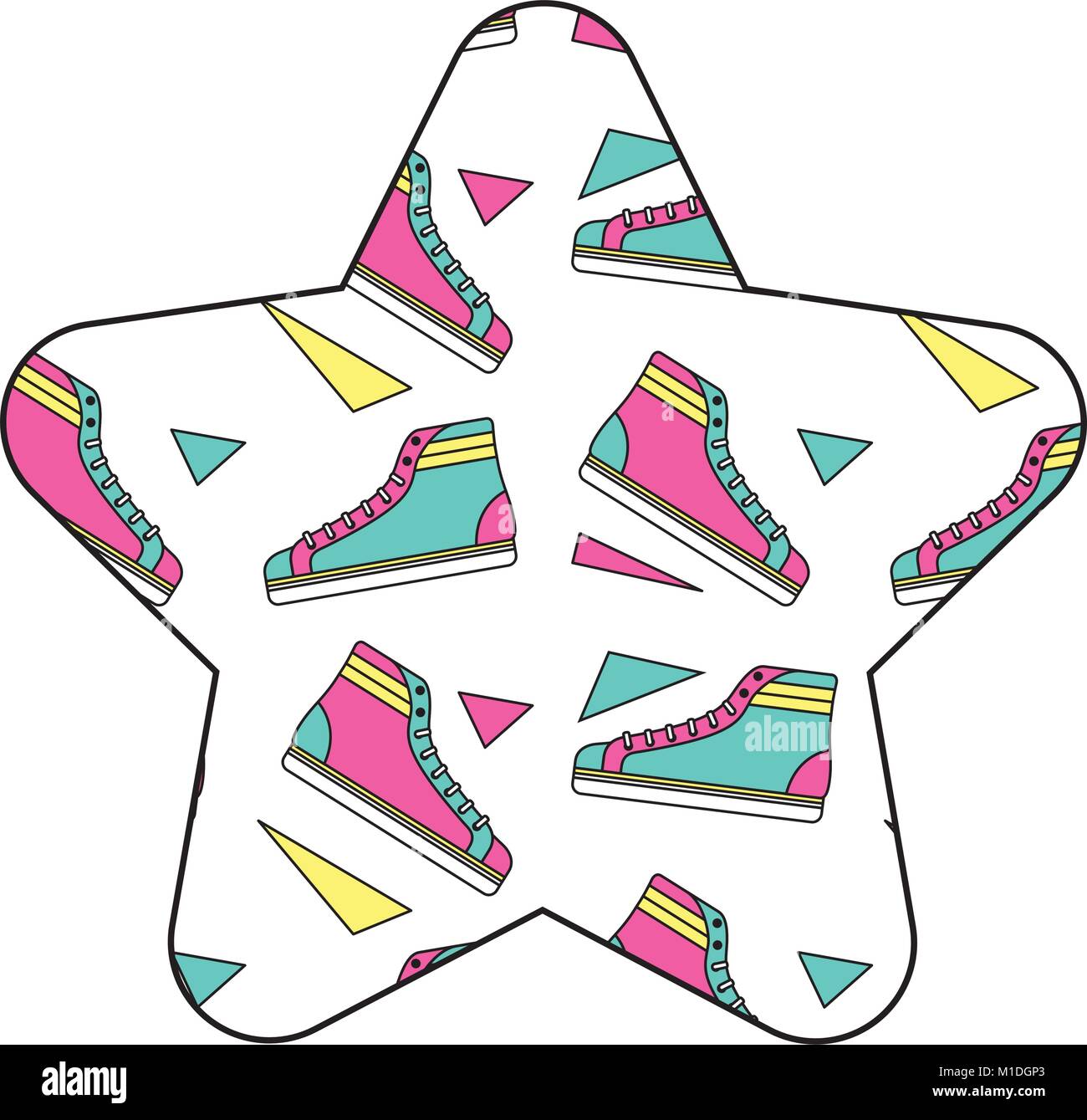pattern shape star with classic sneakers retro fashion vector ...