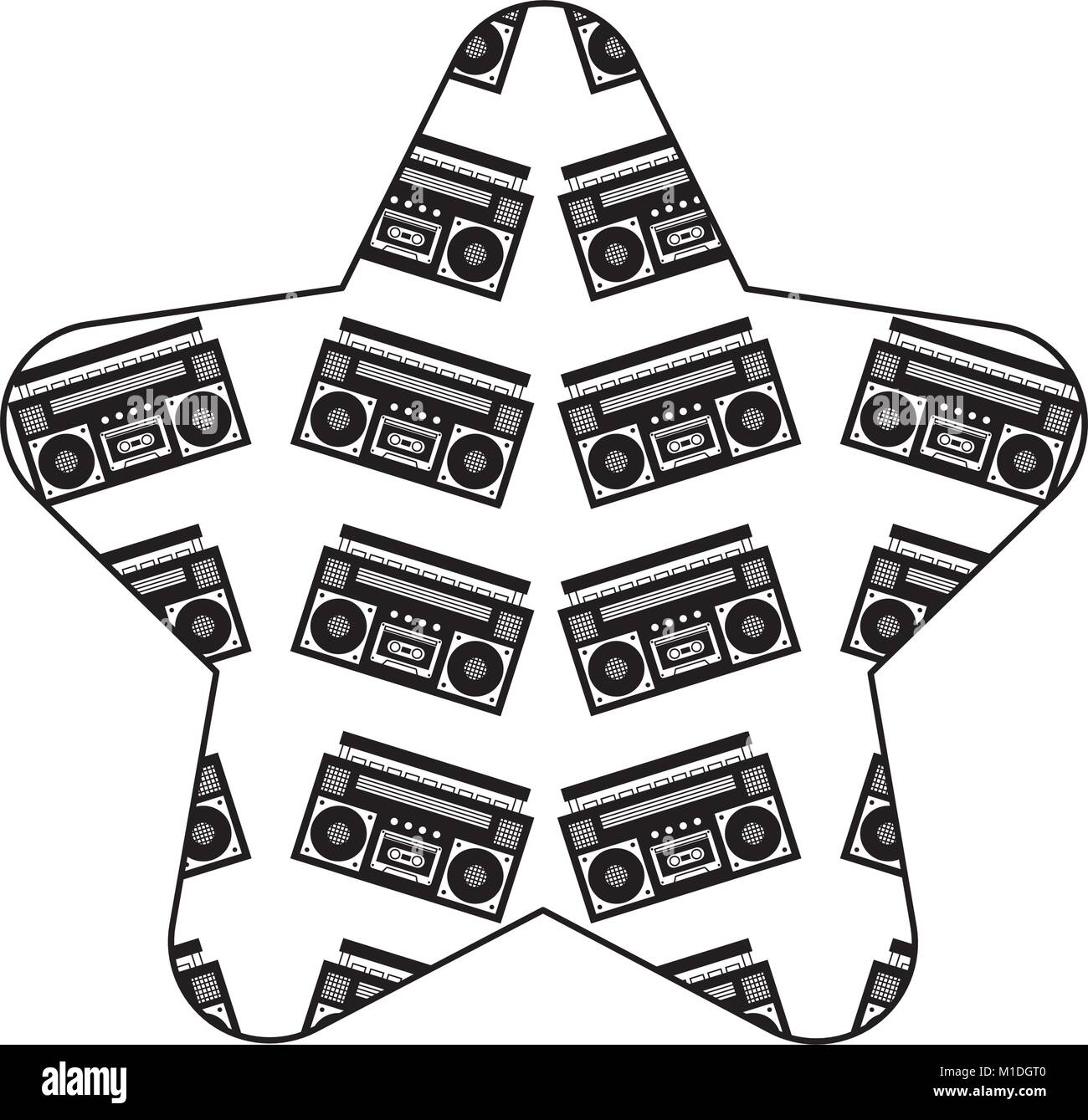 label shape star retro stereo recorder player audio vector illustration ...