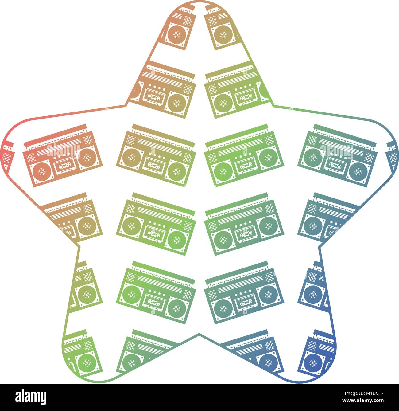 label shape star retro stereo recorder player audio vector illustration ...