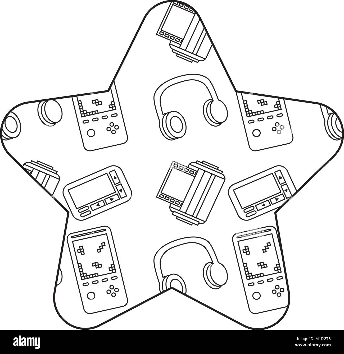 label shape star retro video game headphones pager roll photo vector ...