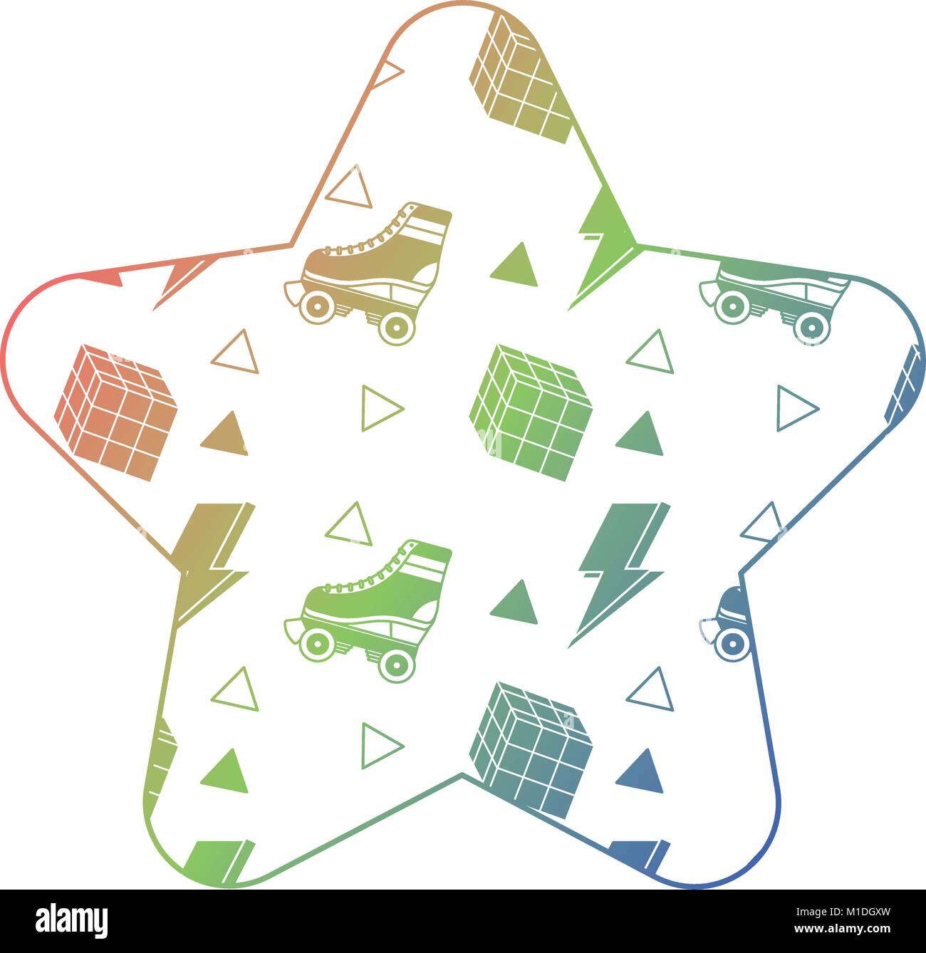 label shape star retro roller skate and rubik cube memphis vector ...