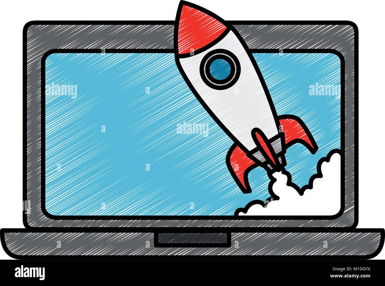 laptop computer with rocket launcher vector illustration design Stock ...