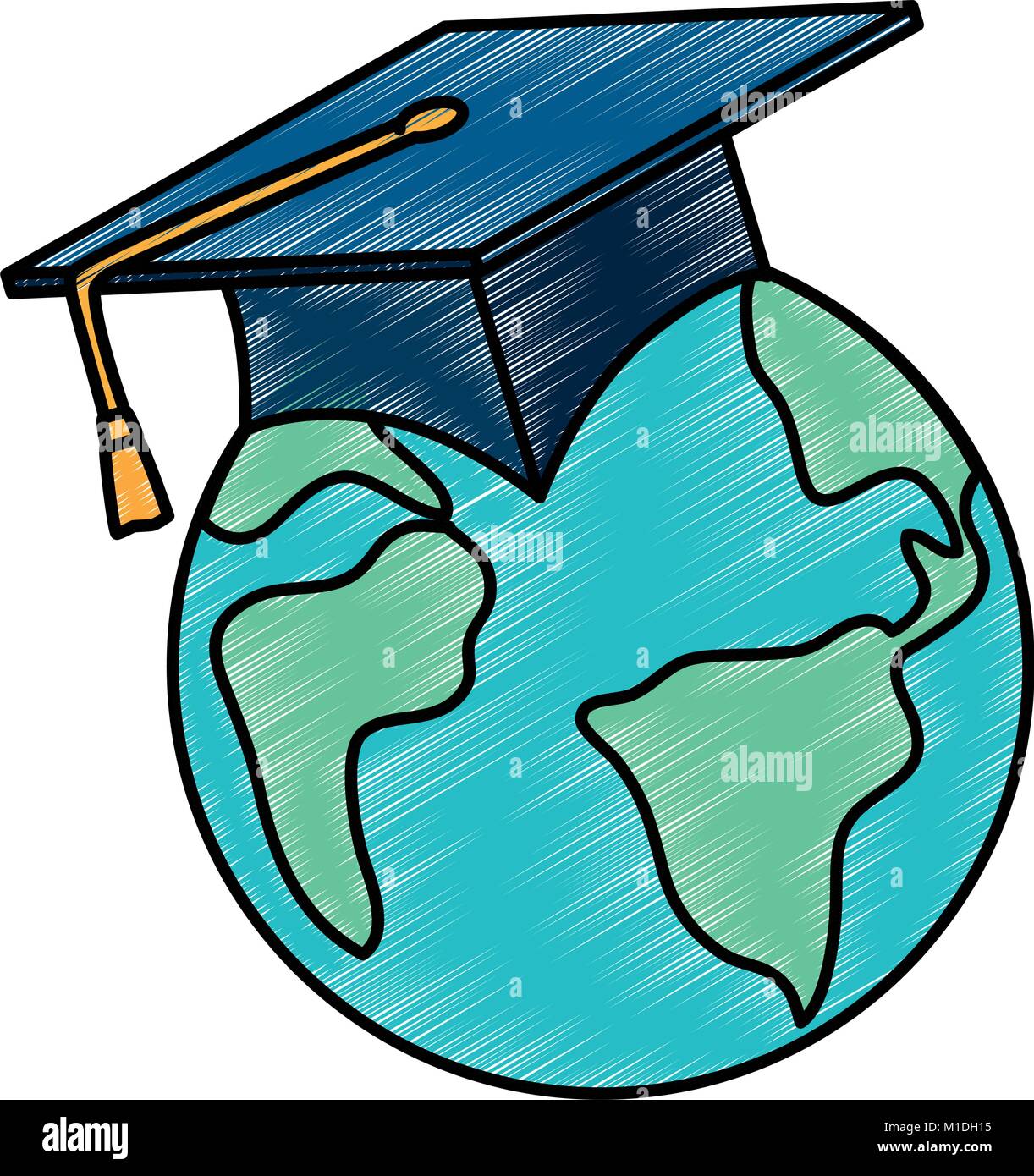 earth planet with hat graduation vector illustration design Stock ...