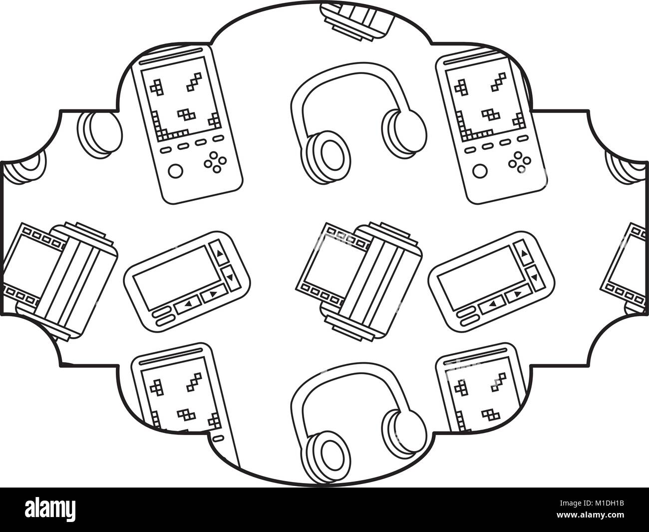 label pattern video game console vector illustration outline design ...