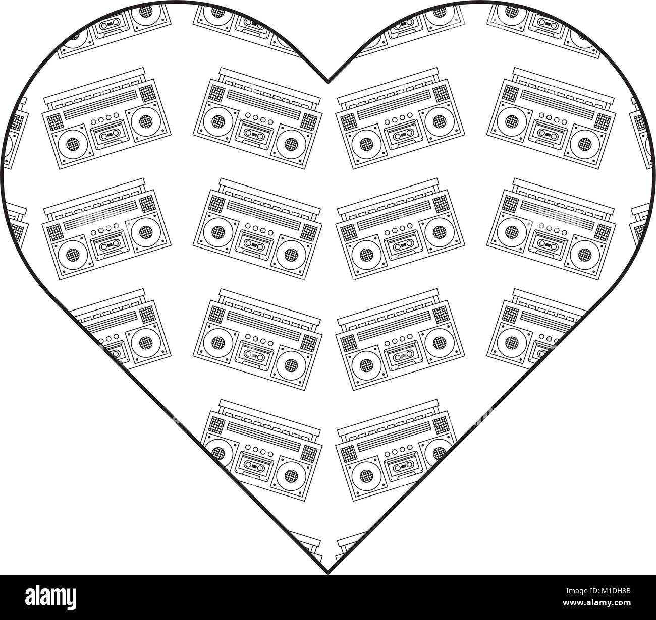 pattern shape heart with stereo recorder player vector illustration ...