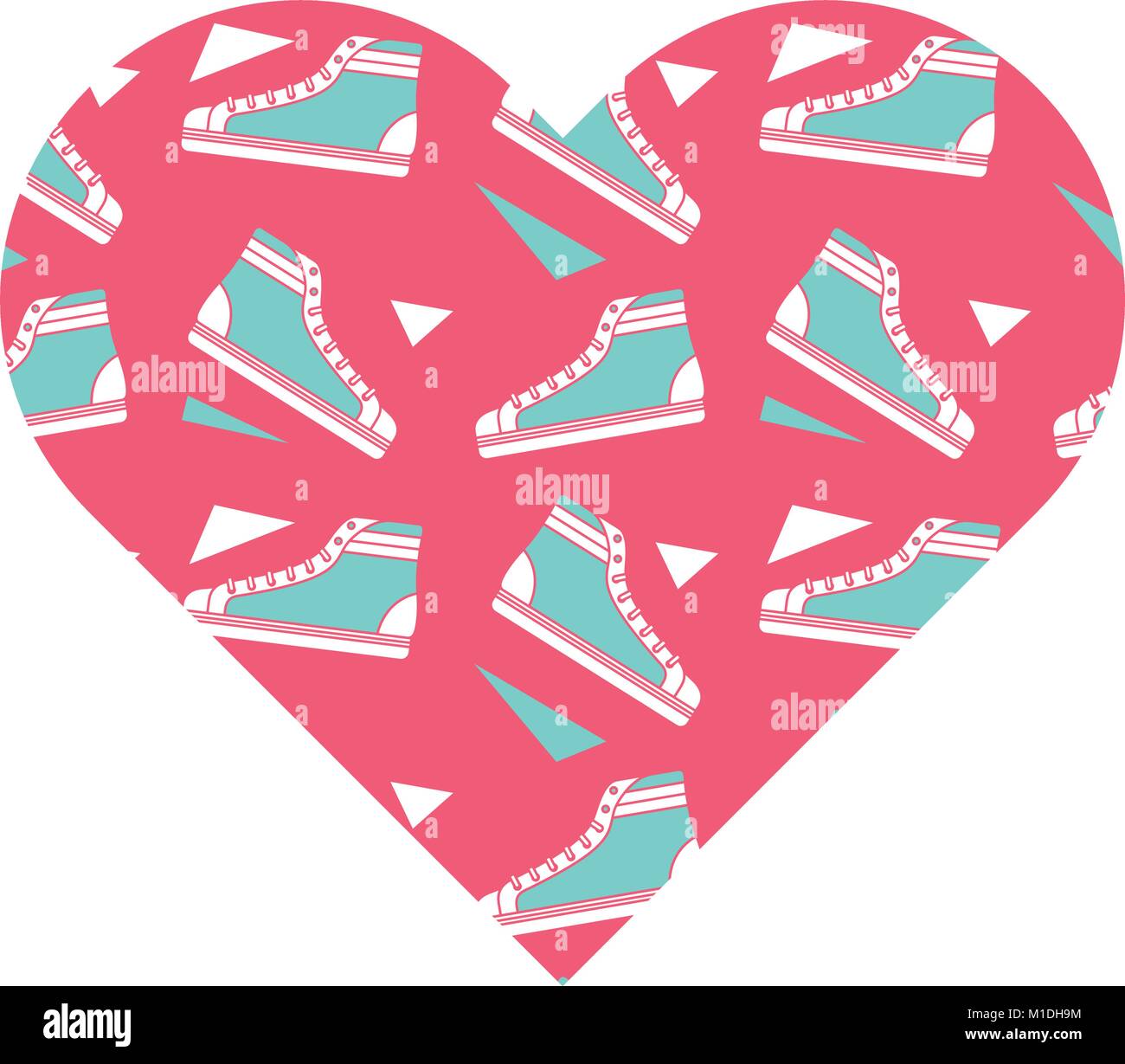 pattern shape heart with classic sneakers retro vector illustration ...