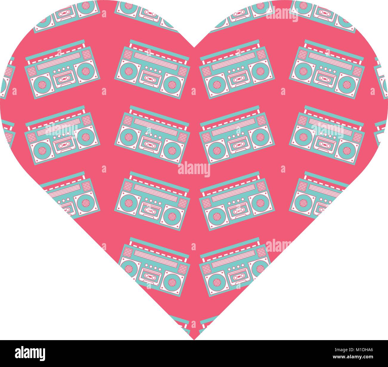 pattern shape heart with stereo recorder player vector illustration ...