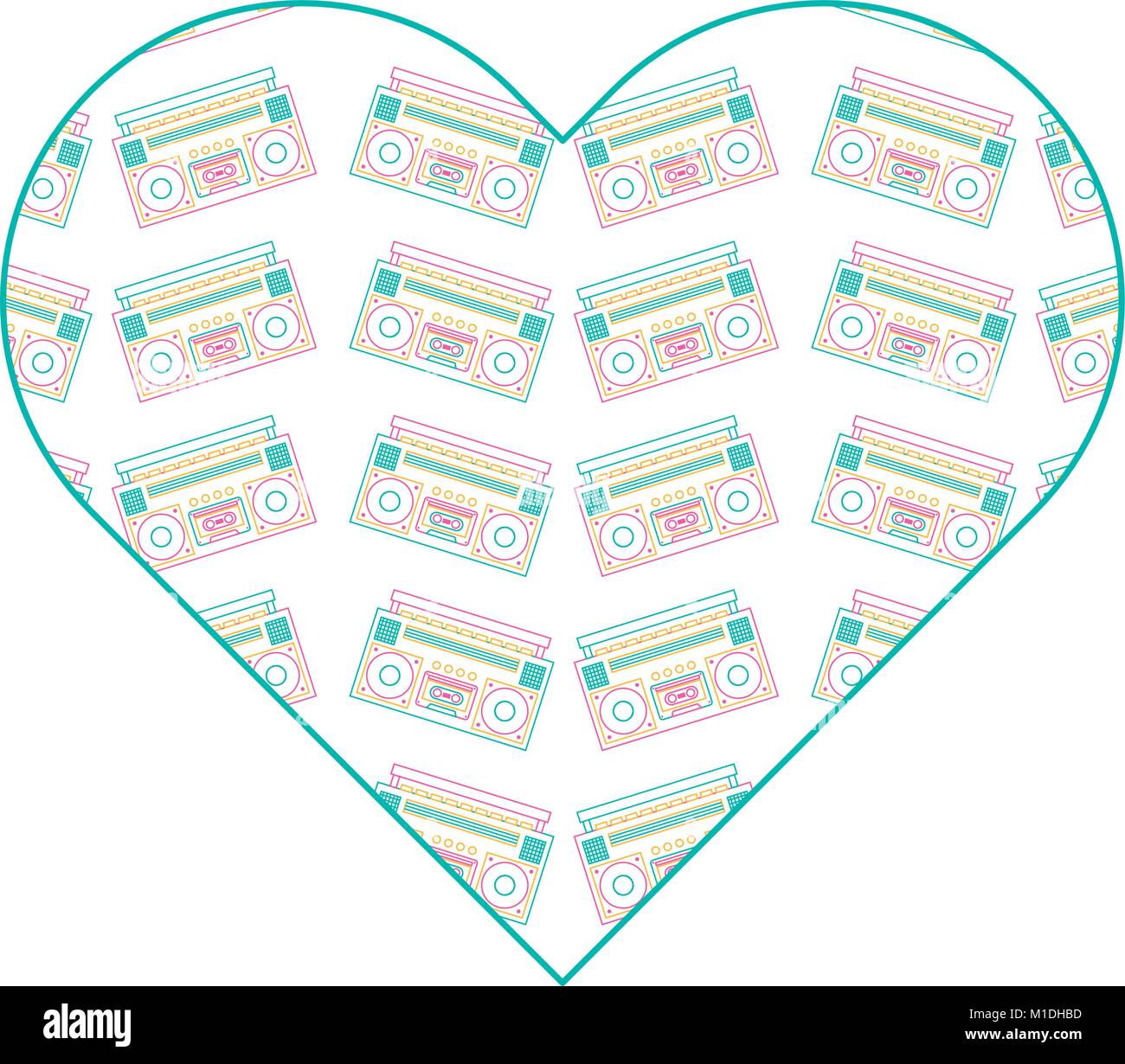 pattern shape heart with stereo recorder player vector illustration ...